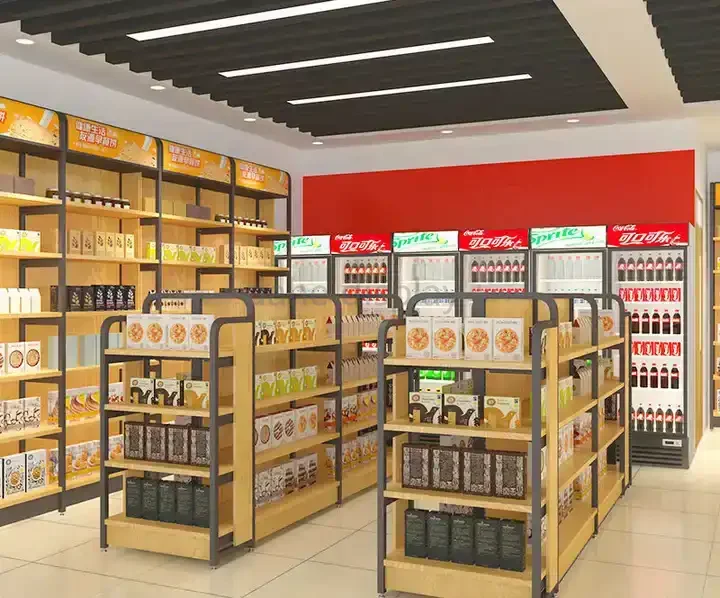 Miniso Style Wooden Supermarket Display Rack Gondola Display Stand ...