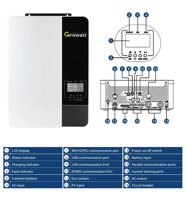 Growatt Spf 6000 Es Plus Smart Wifi Monitoring 48vdc 3500w 5000w 5kw ...