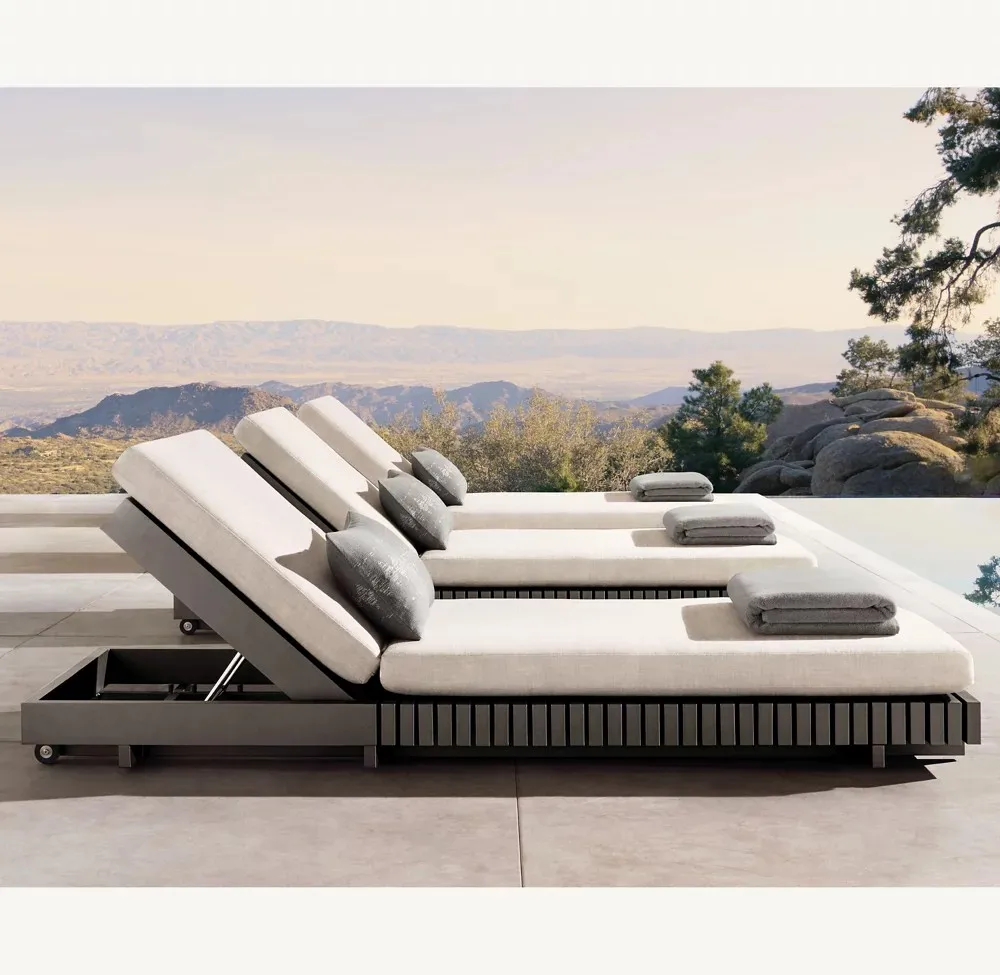 Modern Design Black Metal Sun Beds Beach Lounger Aluminum Sunbed With ...