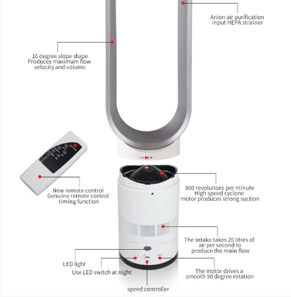 Leafless Fan Electric Bladeless Fan 16 Inch LED Tower Fan