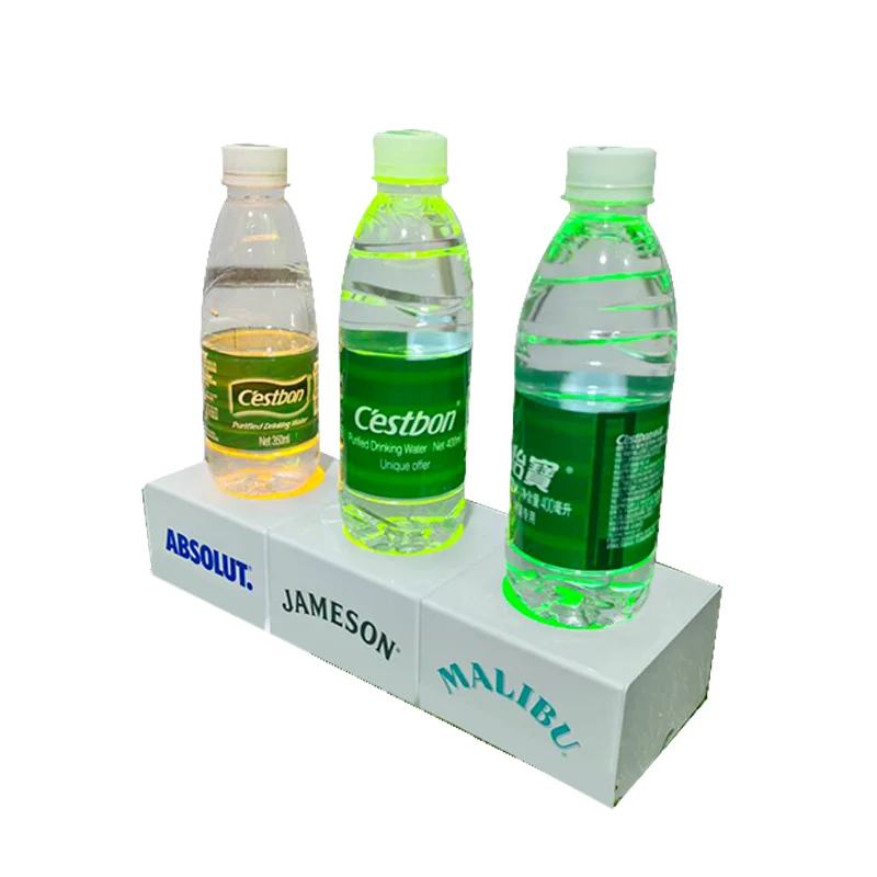 Mineral water stand, bottled beverage display stand, transparent ...