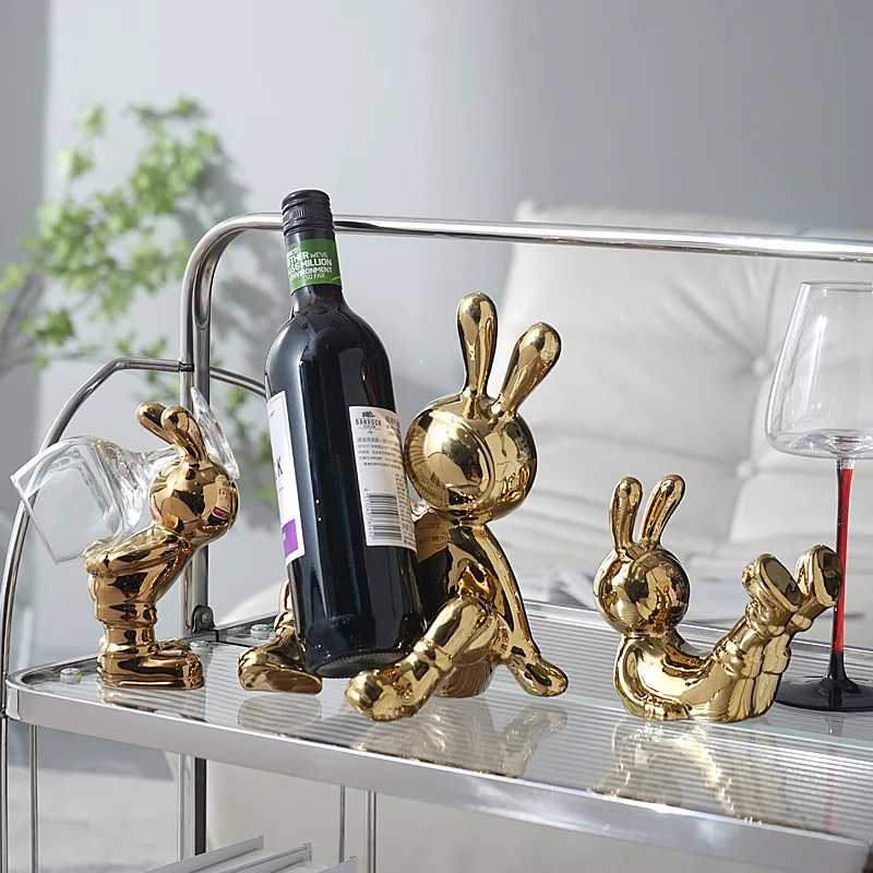 Kainice In Stock Decoration Gold Ceramic Wine Rack Rabbit Countertop ...