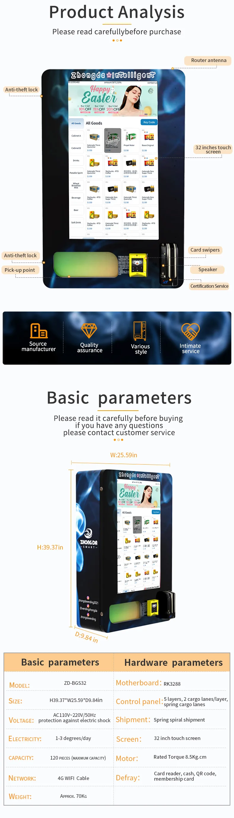 Top Seller Small Vending Machine with 32 Inch LCD Monitor