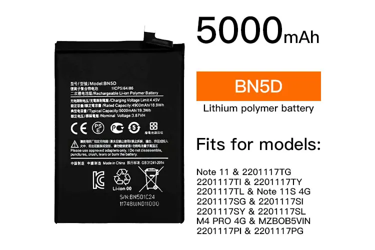 High Quality Smartphone Li-ion Batteries Bn5d For Xiaomi Redmi Note 11 ...