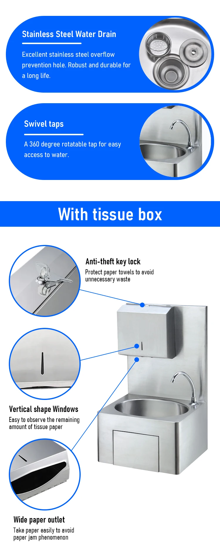 Customized Commercial Wall Mounted Knee Operated Sink