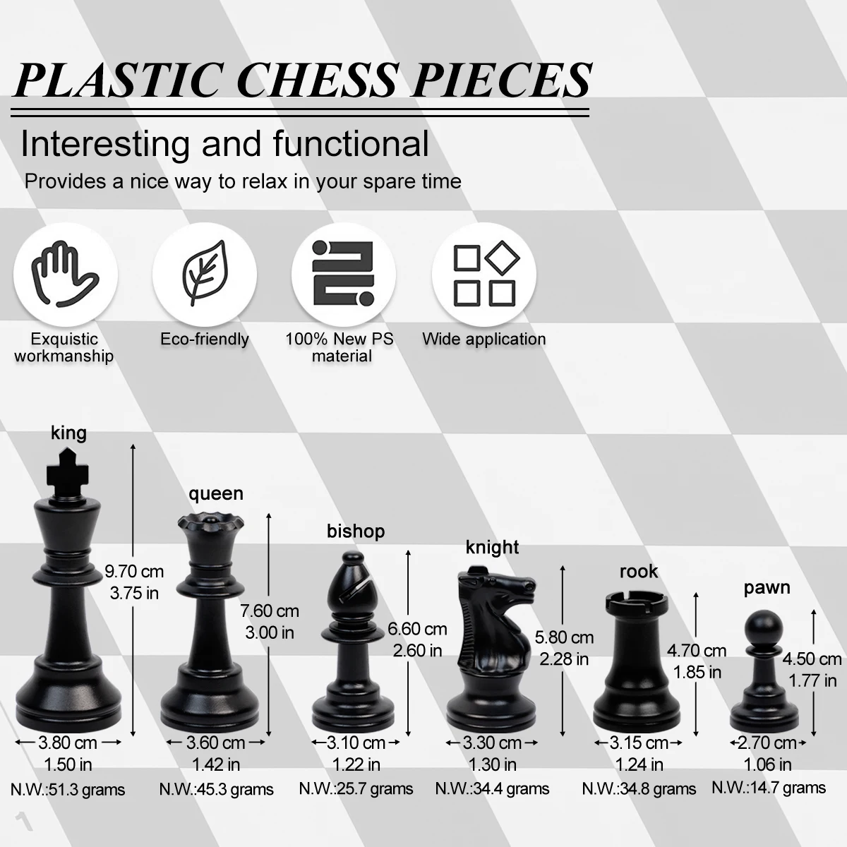 Tournament Heavy Chess Pieces With King Tall 3.75 Inch Wg-qz02 Weighted ...