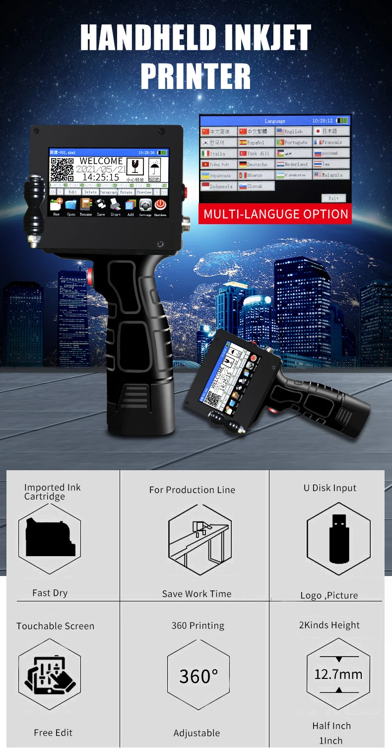 New Portable Expiry Date Labeling Logo Coding Handheld Inkjet Printer