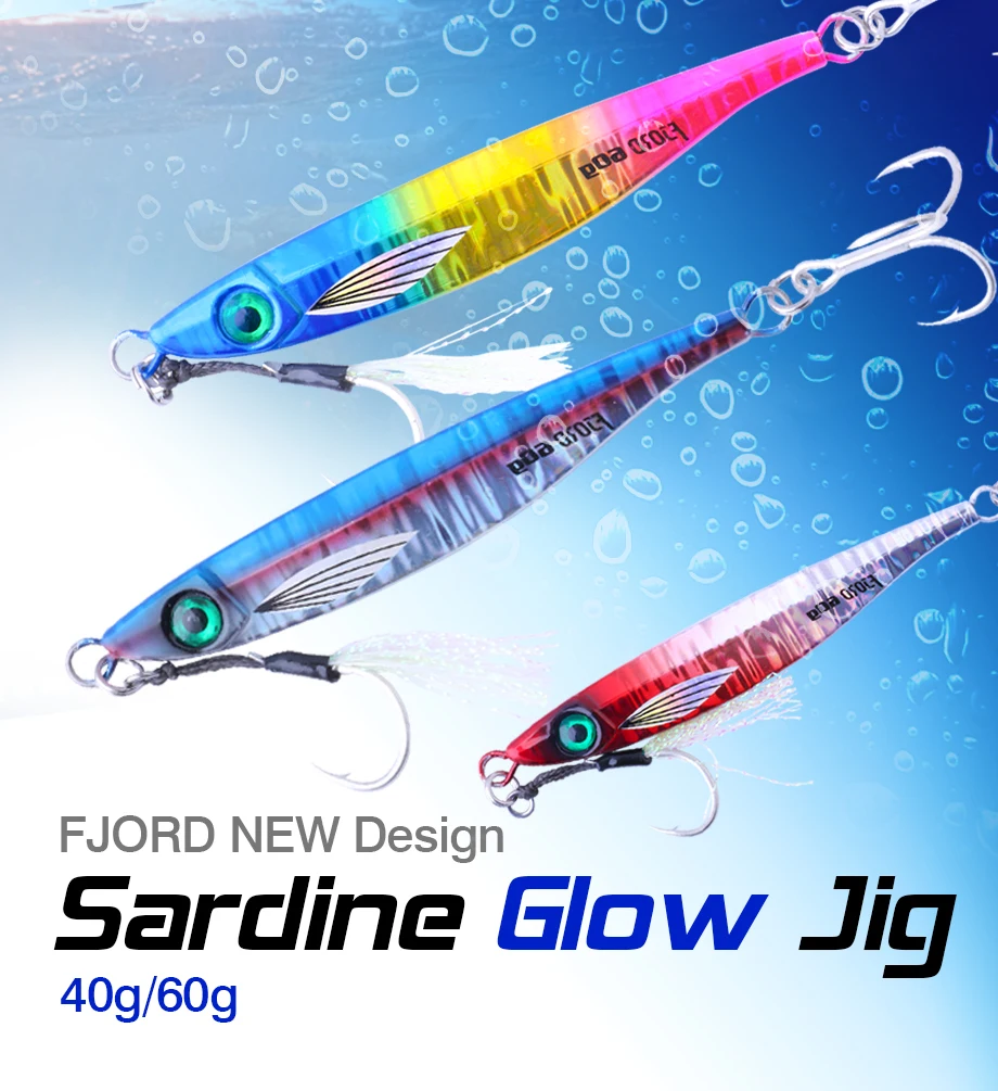 FJORD New Colors Glowing Jig 40g 60g 80g UV Metal Jigging Lures for ...