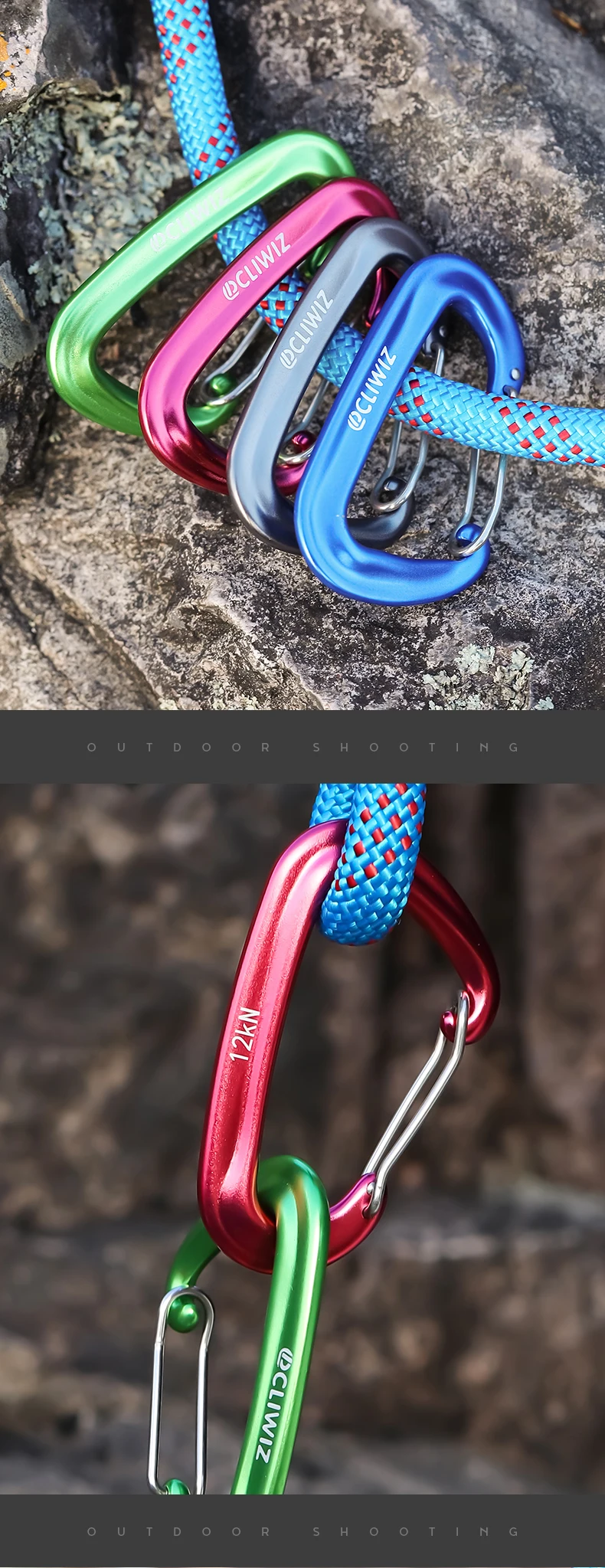 JRSGS 7075 Aluminium Carabiner Clips 12KN - Lightweight & Durable