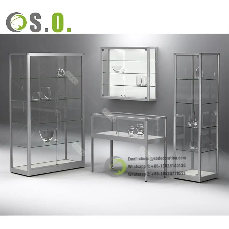 Full Vision Showcase With LED Lighting Glass Display Cabinets Tall ...