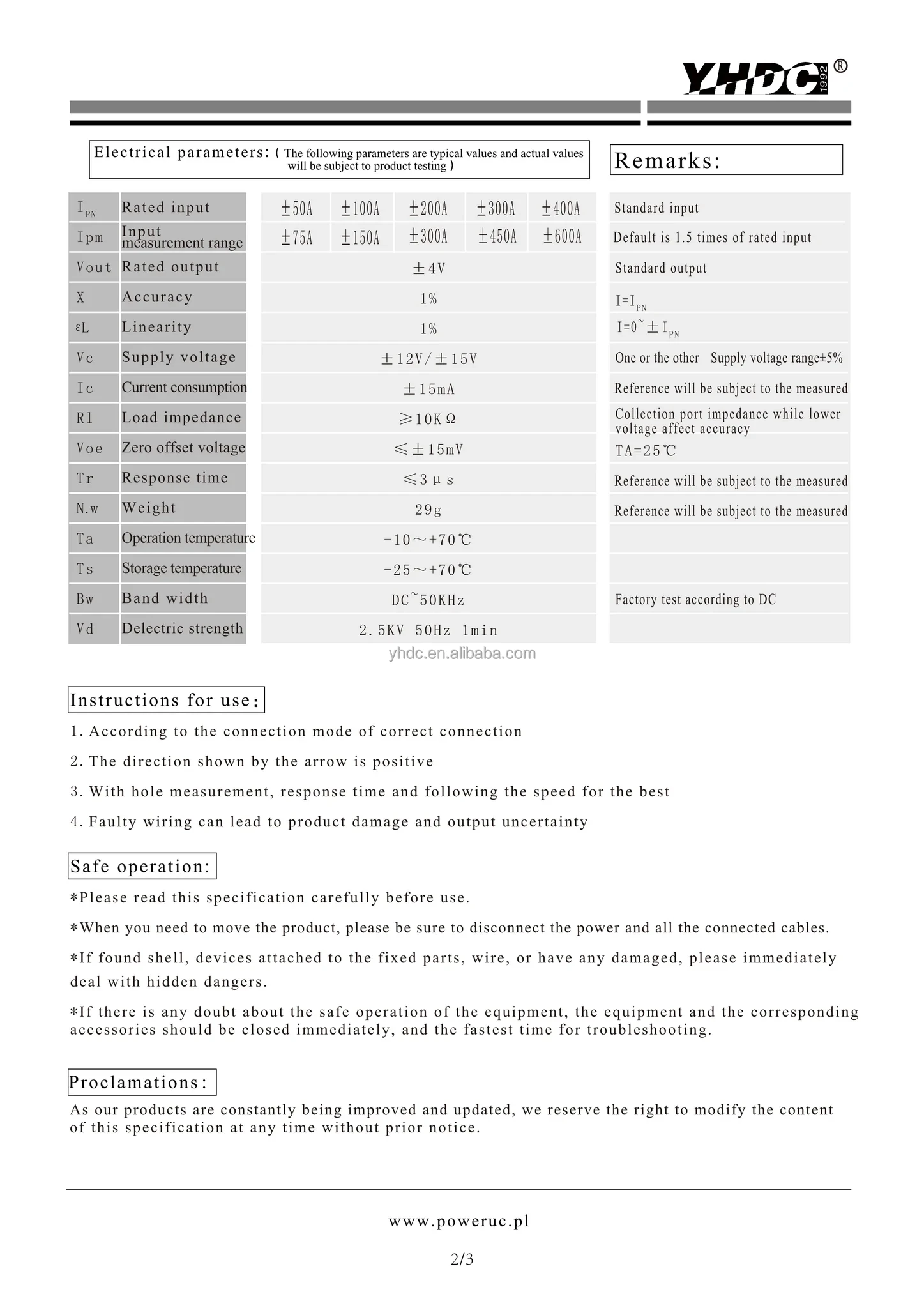 YHDC 50A-400A Hall Effect Open Loop Current Sensor,current Transducer ...