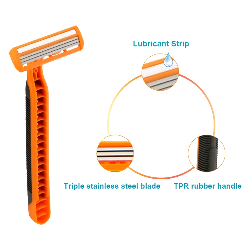 Triple Blade Disposable Rubber Handle Shaving Razor for Men OEM Private ...