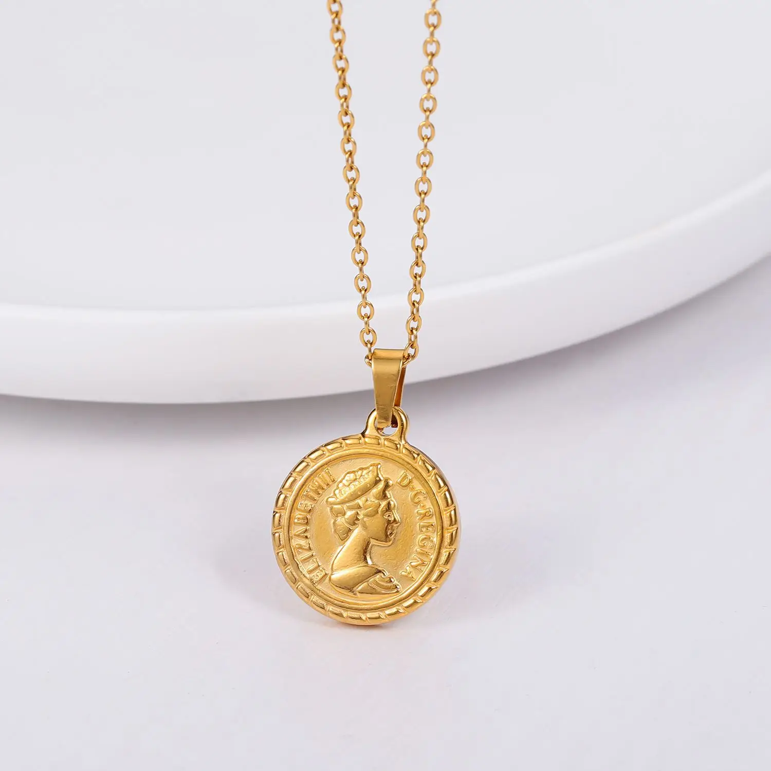 Custom 18K Gold Plated Portrait Coin Pendant Necklace