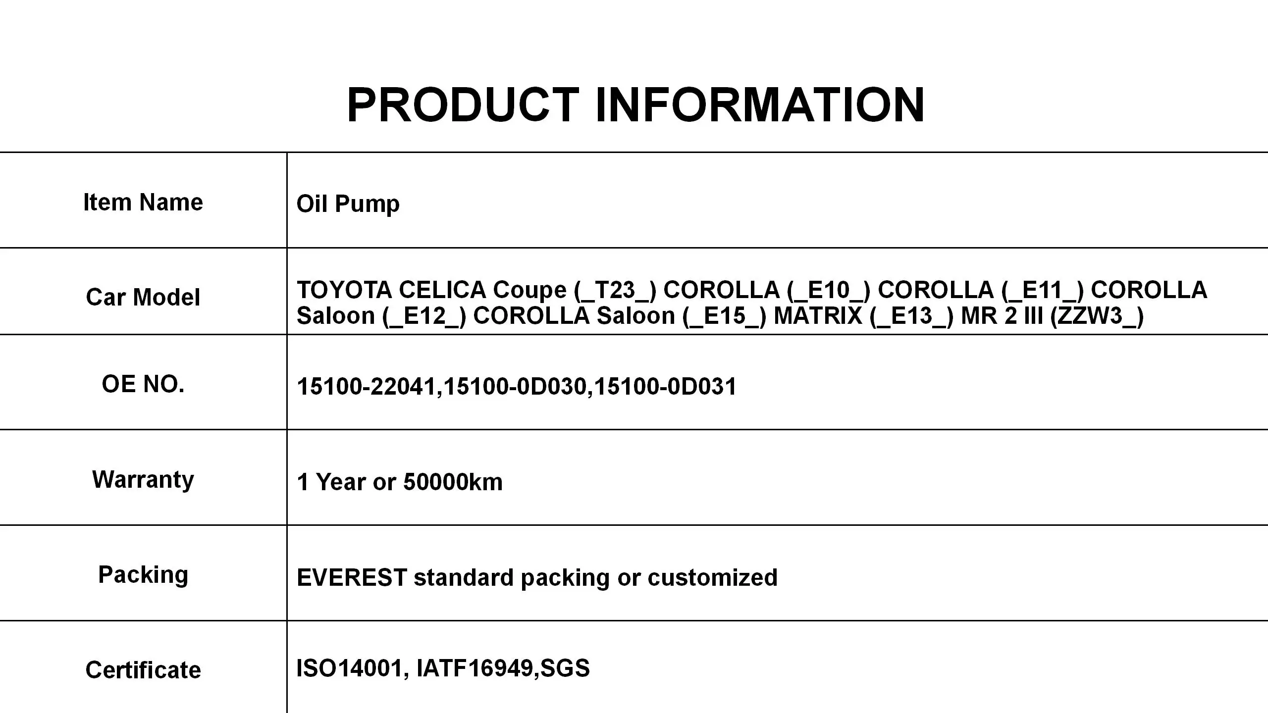 Auto Engine Oil Pump for TOYOTA OEM 15100-22041