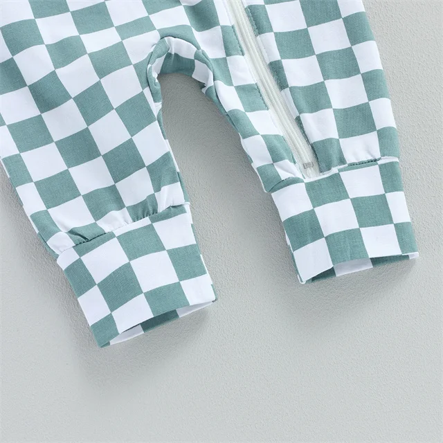 Newborn Baby Zipper Checkerboard Print Long Sleeve Infant Boy Clothes ...