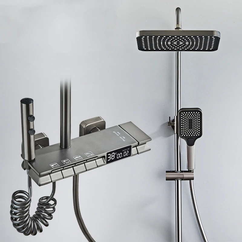 Piano Keys Grey Bathroom Digital Display Faucet Shower System Set 4 ...