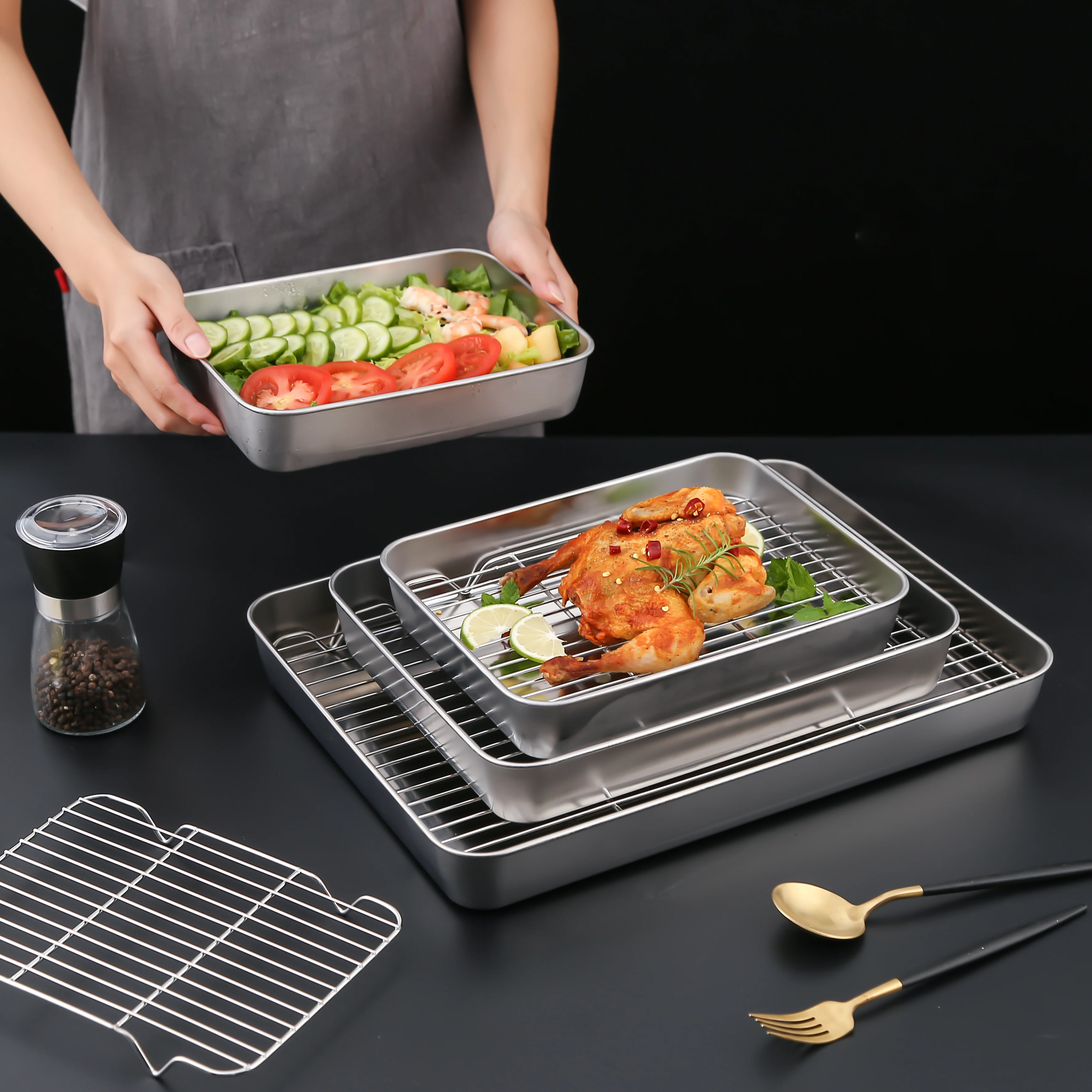 Multifunction Food Grade Bbq Serving Trays Stainless Steel Baking Tray ...