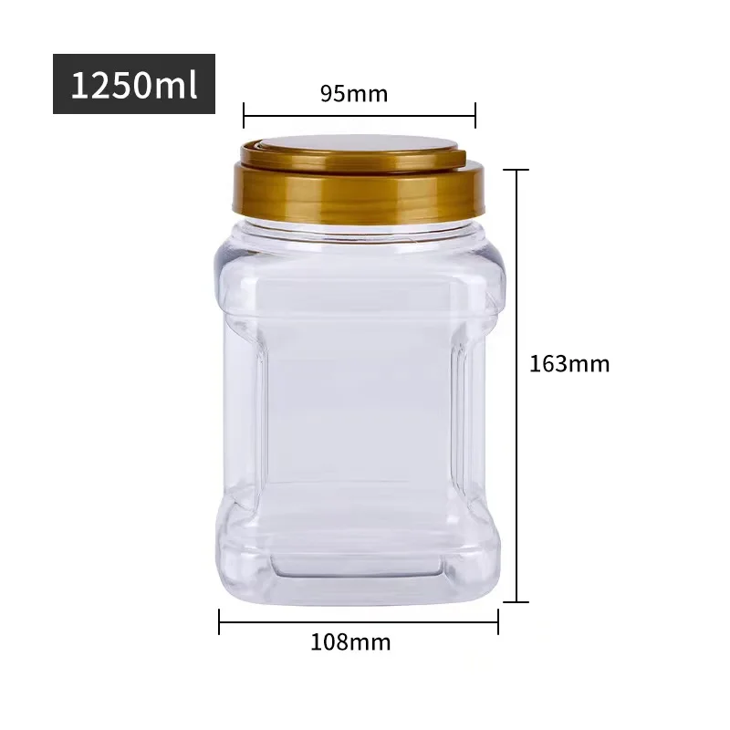 1l Large Clear Empty Plastic Storage Jars With Lids Square Food Grade ...