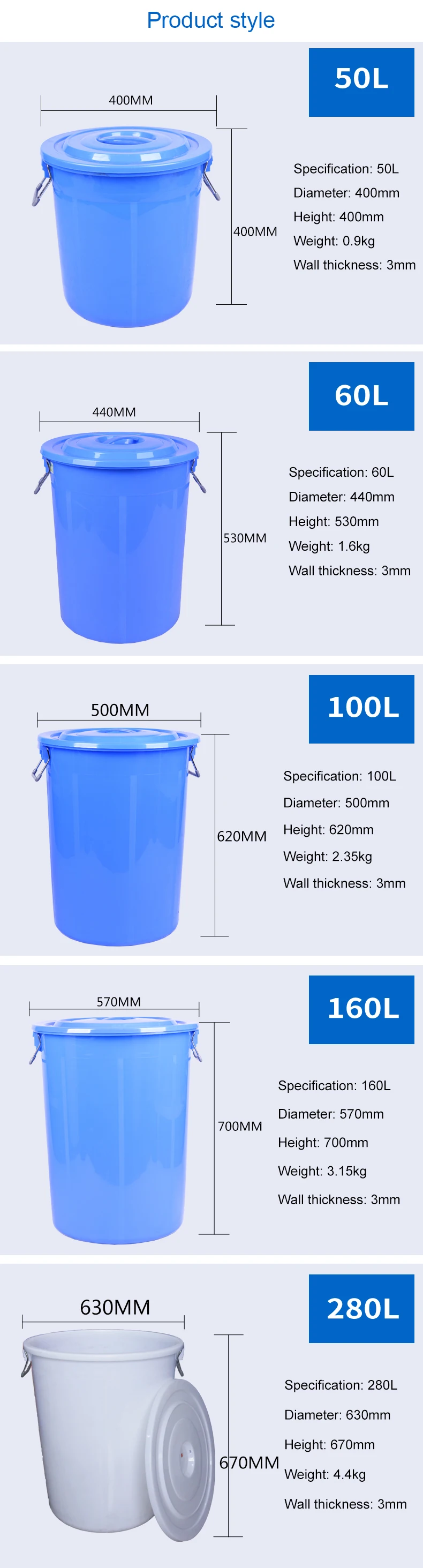 100L Plastic Bucket - Durable HDPE Barrel for Water Storage