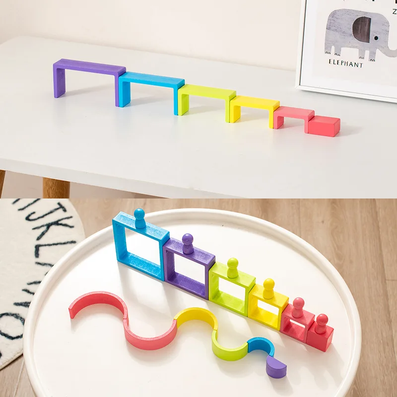 Educational Kids Rainbow Bluey Wooden Stacking Building Blocks Products ...