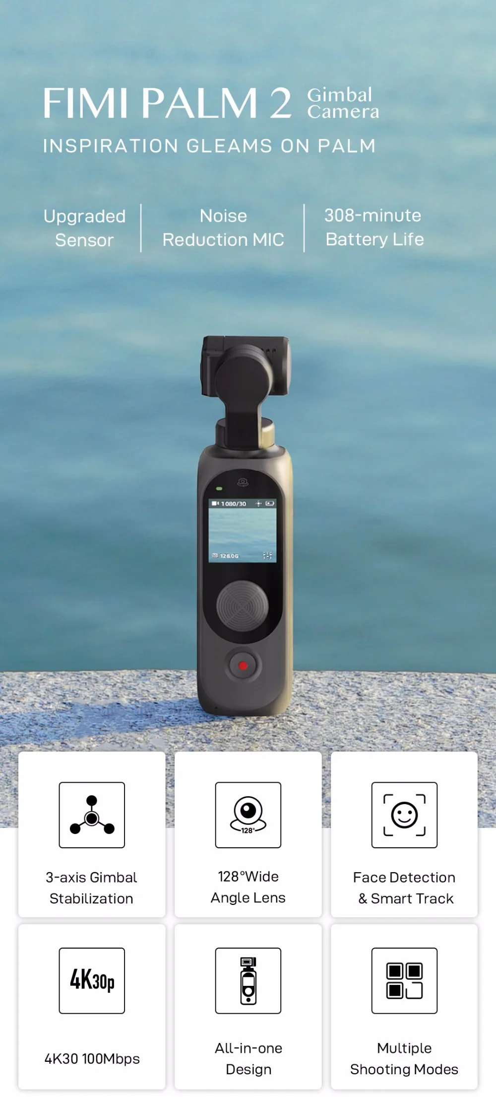 Original FIMI PALM 2 Gimbal Camera Palm2 FPV 4K 100Mbps WiFi Stabilizer 308 min Noise Reduction MIC Face Detection Smart Track Alibaba