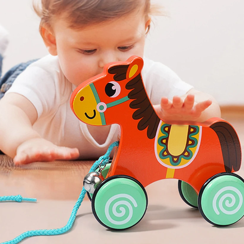 Improves Balance Little Animal Pull Toys Montessori Toddler Wooden Push ...