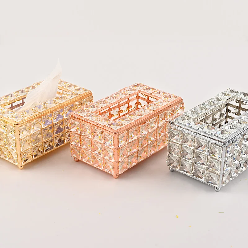 European Style Handmade Golden Decorative Crystal Tissue Box Metal Gold ...