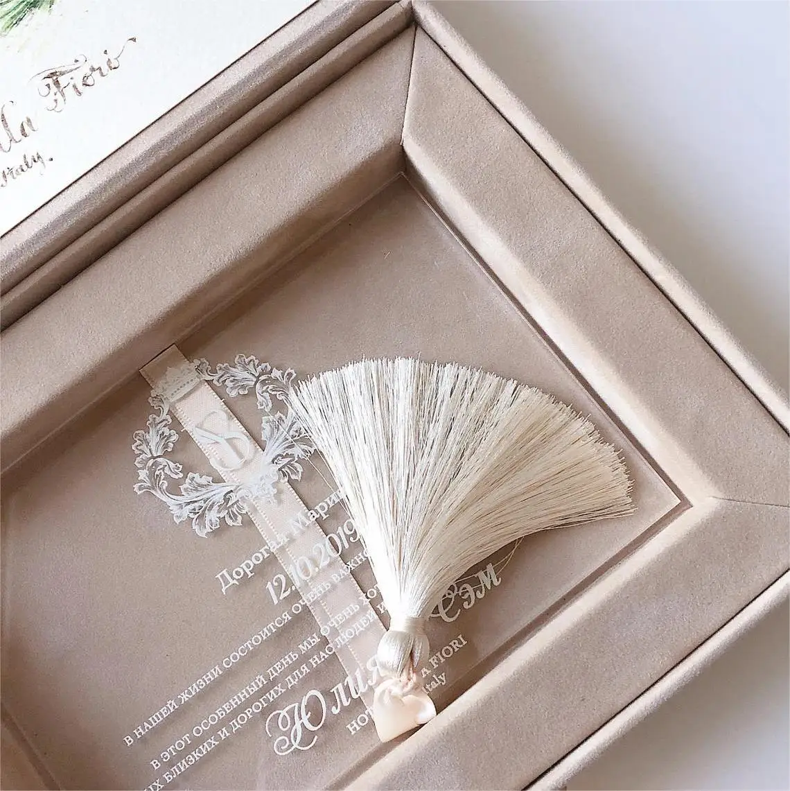 Customized Beige Box Velvet Wedding Invitations Wholesale Elegant Silk ...