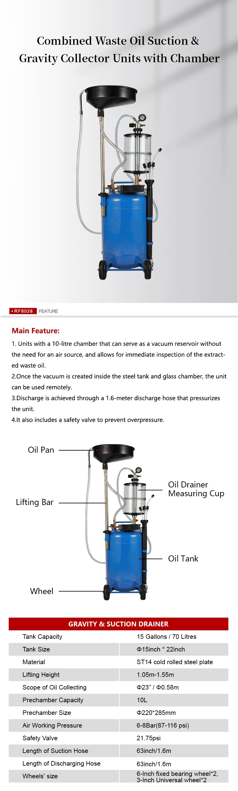 Rm 70l Oil Changing Sucking Machine For Cars Waste Oil Drain Tank ...