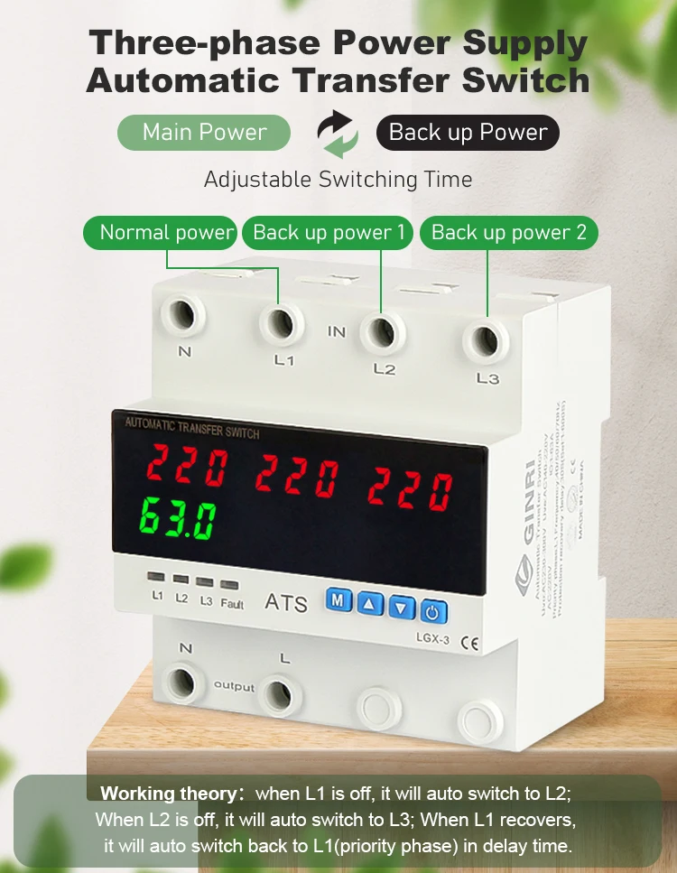 3 Phase 63A 80A 100A Adjustable Automatic Protection Switch