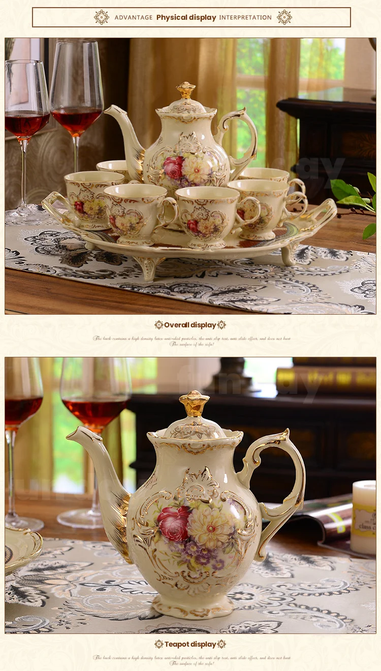 European Court Style Ceramic Tea Set With Tray British Afternoon Tea Set Coffee Cup Home Teapot ...