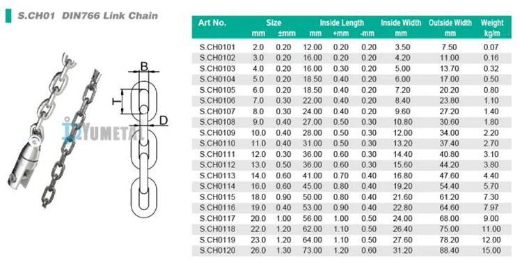 DIN766 DIN763 Standard Chains Stainless Steel Short/Long Link Chain Argon Welded Marine Chain ...