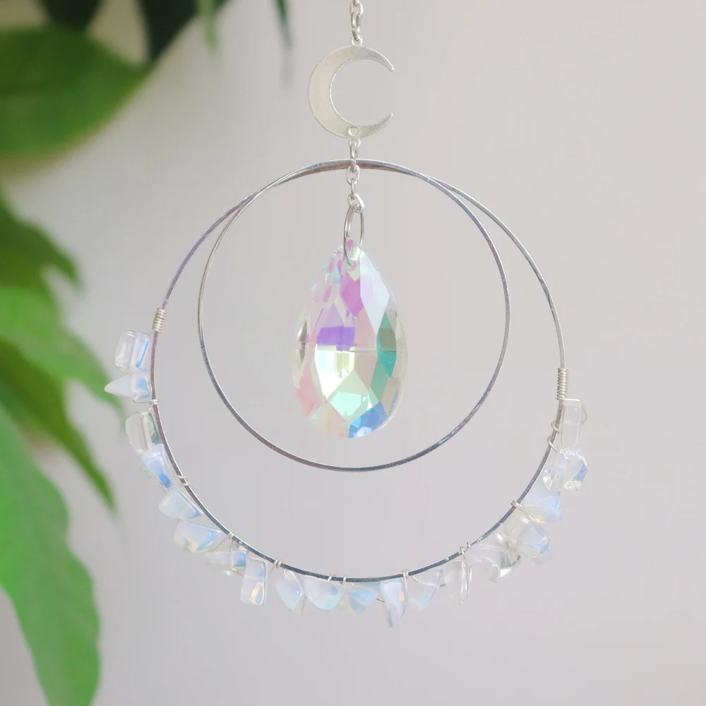 Natural Stone Sun Catcher Gemstone Amethyst Obsidian Suncatchers Silver Prismatic Rainbow Maker ...