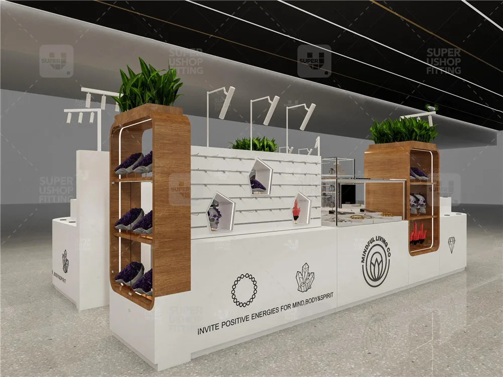 Customized Wooden Mineral Store Showcase Kiosk Design 3D Crystal Mall ...