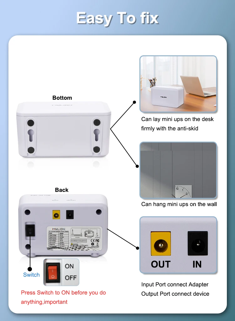 Mylion 12v 2a Mini Dc Ups 30wh 8000mah Lithium Battery Backup 12v Power ...