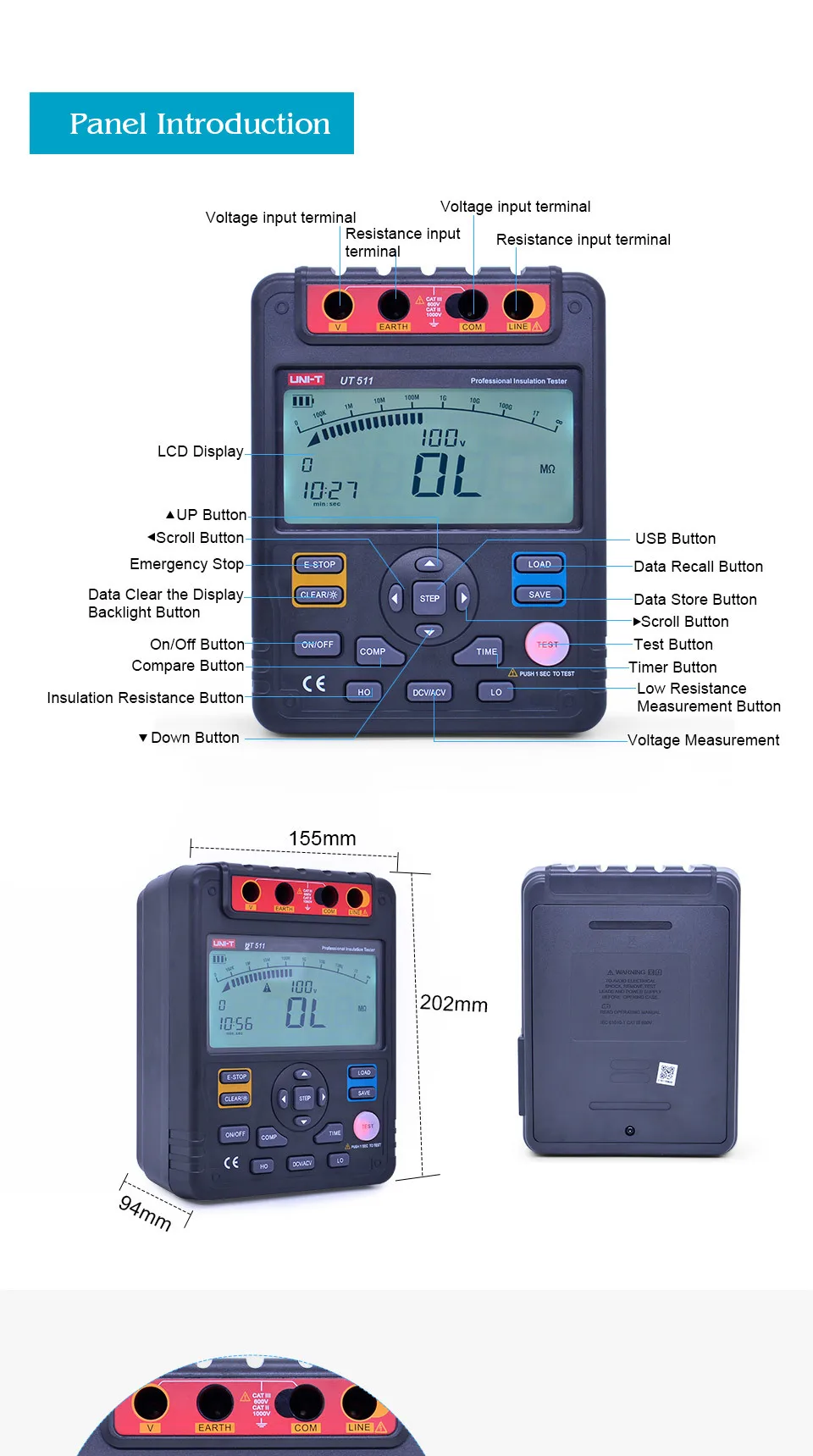 Uni-t Ut511 Digital Insulation Resistance Testers Meter Megohmmeter Low ...