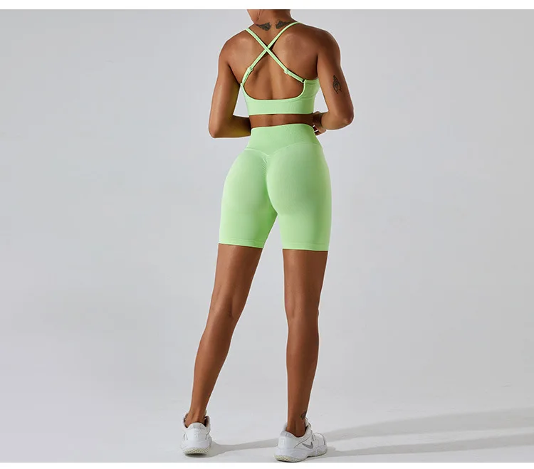 Active Women Yoga Fitness Wear Two Pieces Workout High Waist Yoga Shorts Women Bra Custom Gym ...