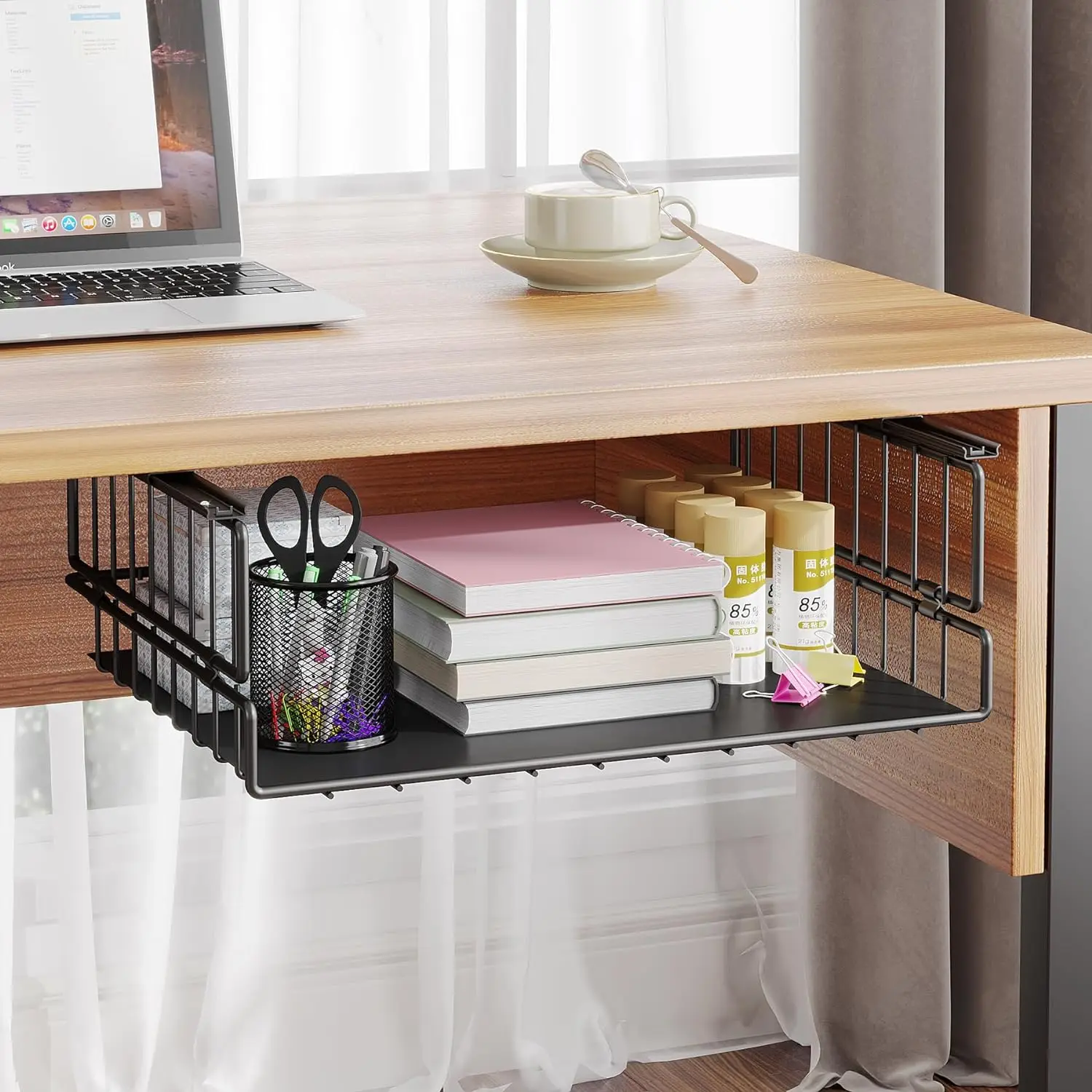 2 Layers Hideable Sliding Rail Desk Organizers And Accessories Under ...