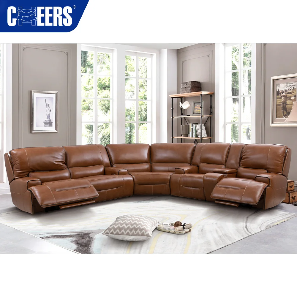 Manwah Cheers Luxury Genuine Leather Electric Recliner Sectional Sofa ...