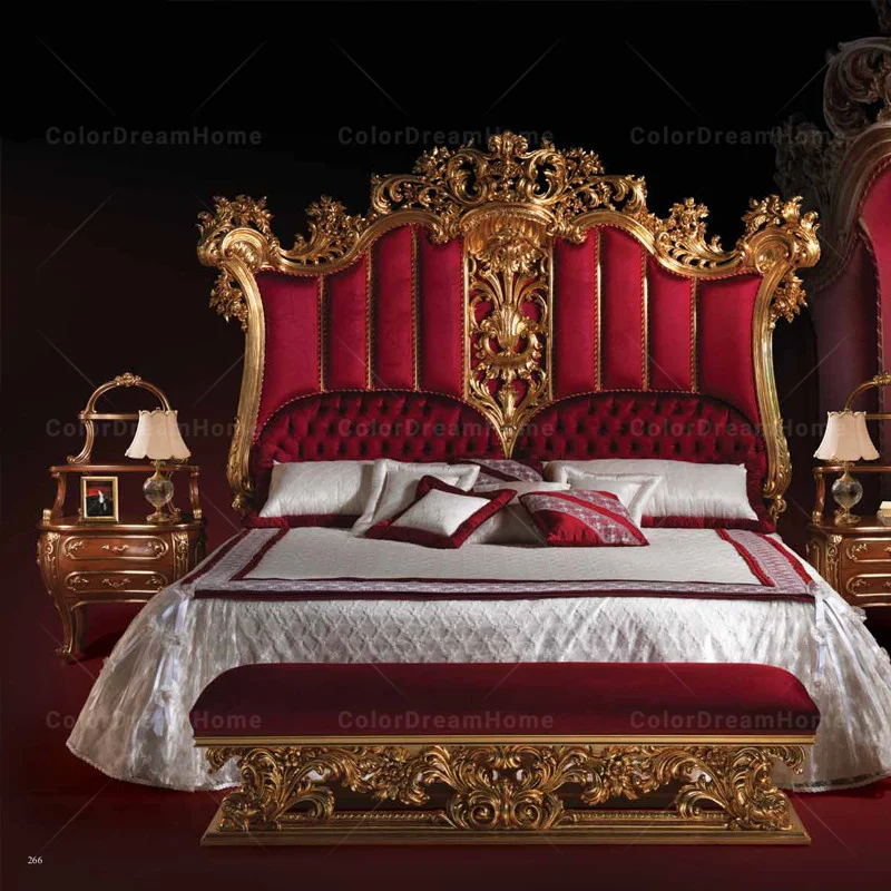 Elegant Design Wood Carving Bed Frame Luxury European Bedroom Furniture