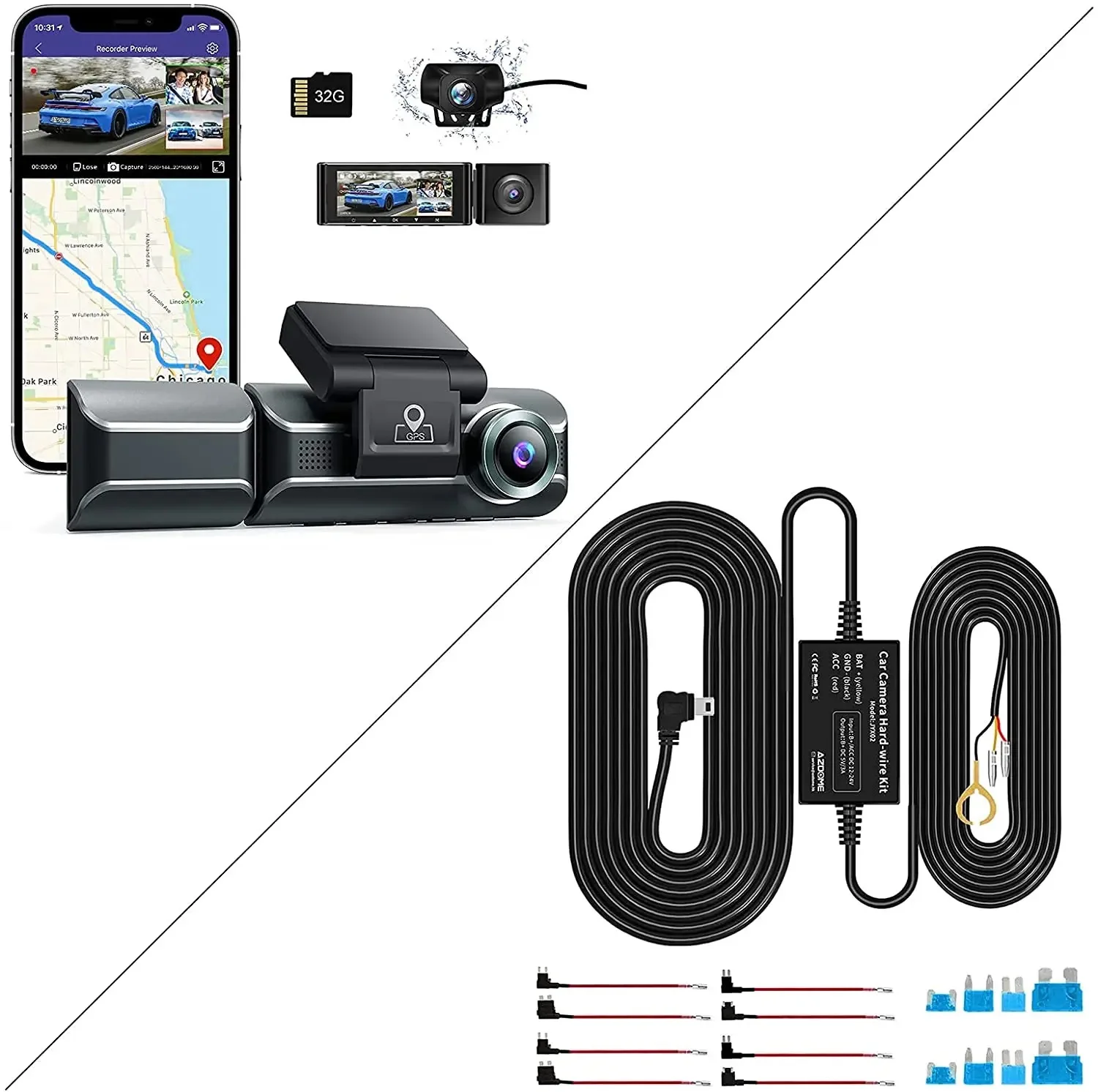 M550 3 Camera Night Dual Lens Logger Car Dvr Wifi Gps Dash Cam 4k+1080p ...