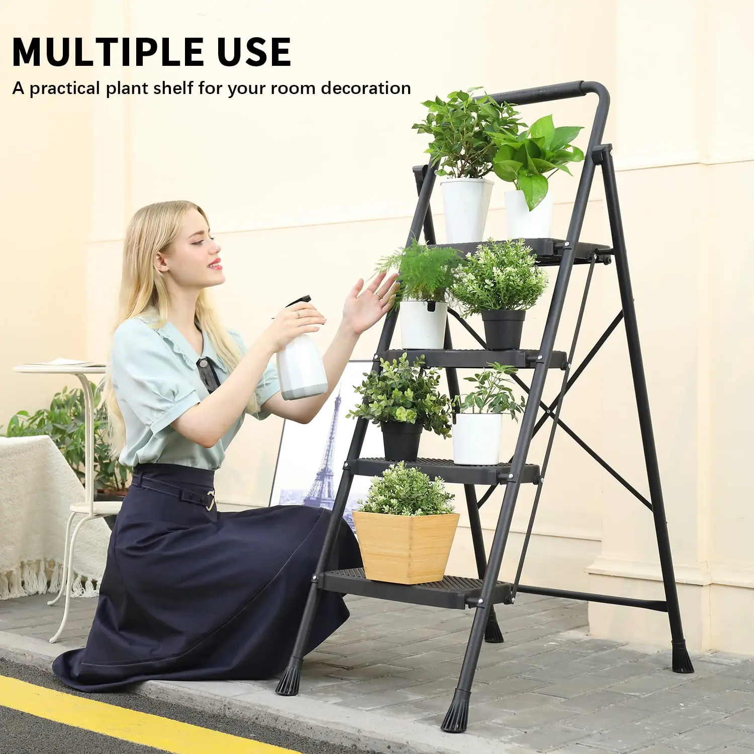 Folding Ladder 2 Step Roof Step Boat Mini Home Iron Attic Chair Stick ...