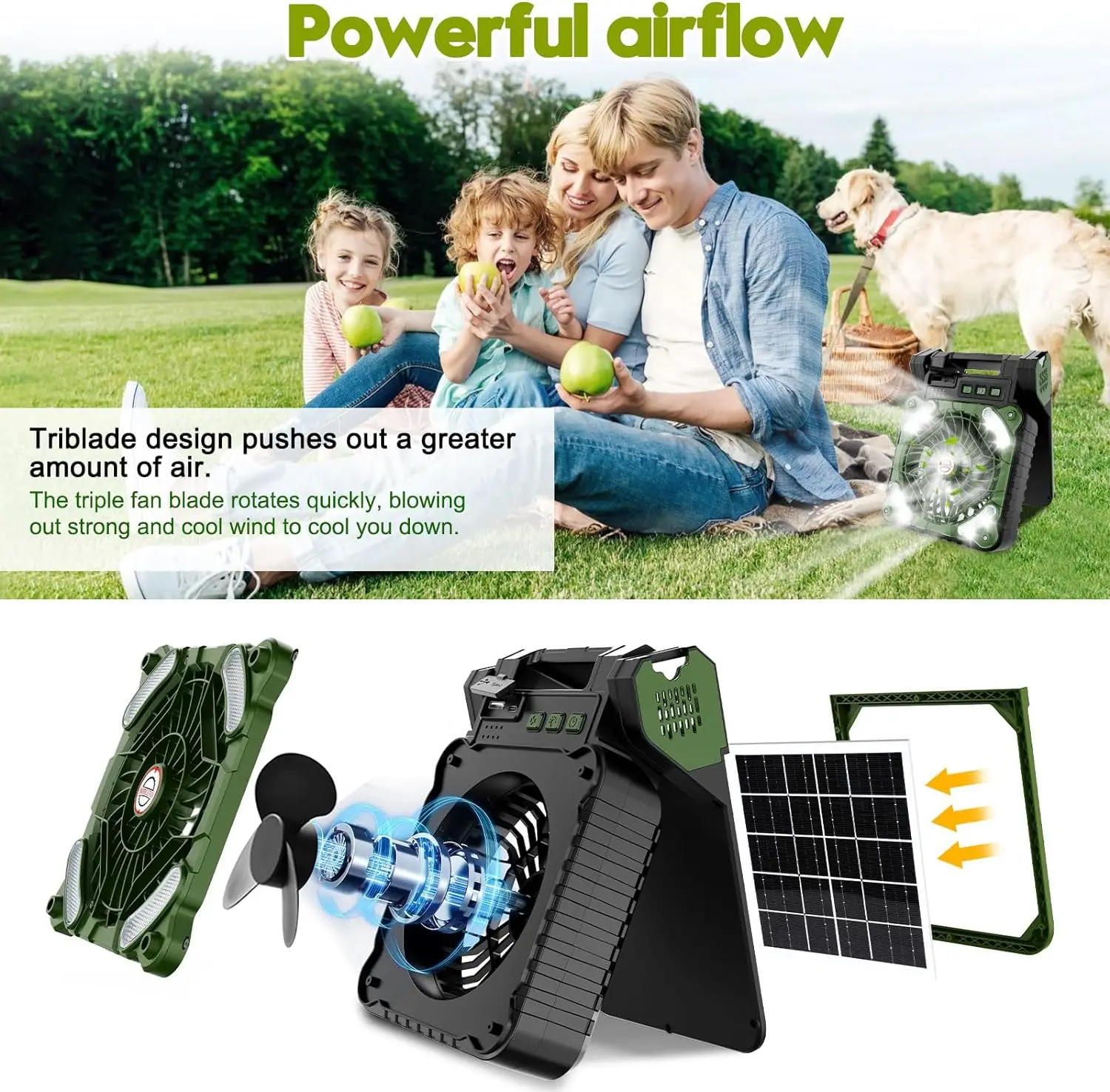 Emergency Power Bank with LED Lantern and Solar Fan