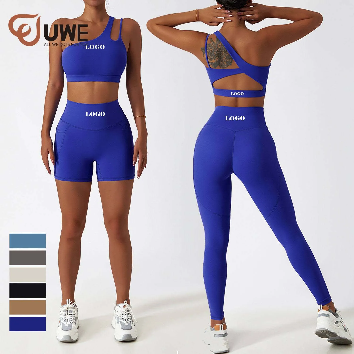 Women Activewear Workout Hollowed Out Gym Wear Suit One Shoulder Sports ...