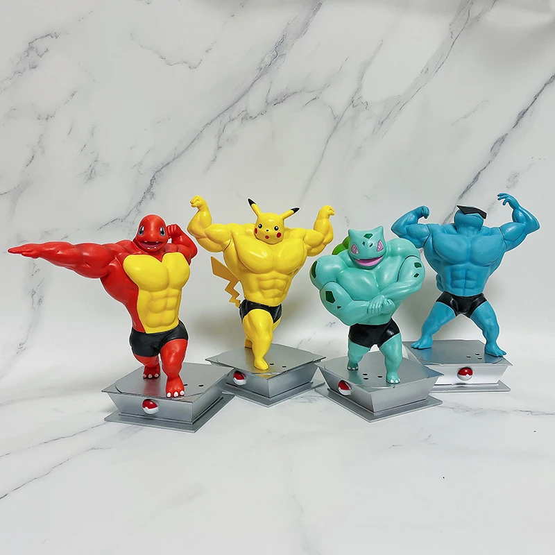Fitness Muscle Pikachu Charmander Squirtle Pokemons Anime Action Figure ...