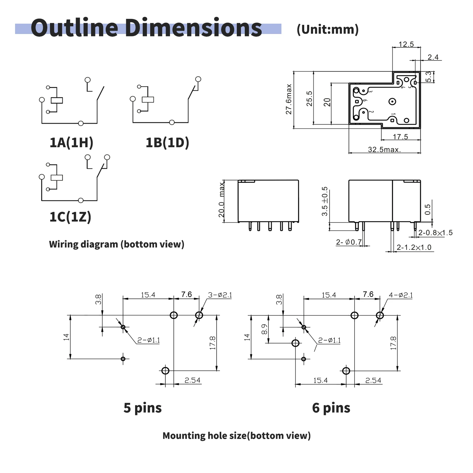 General Purpose Relay 5V DC 30A 4pin Miniature High Power PCB Sealed ...