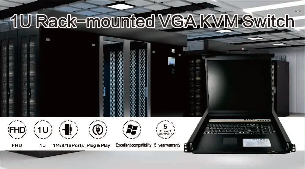 1U Rack Mount Drawers Console Hotkey OSD Control 4 8 16 Port 1080P HD ...