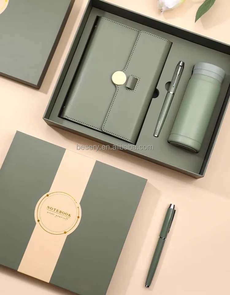 Custom Business Souvenir A5 Loose-leaf Pu Notebook with Pen Bottle ...