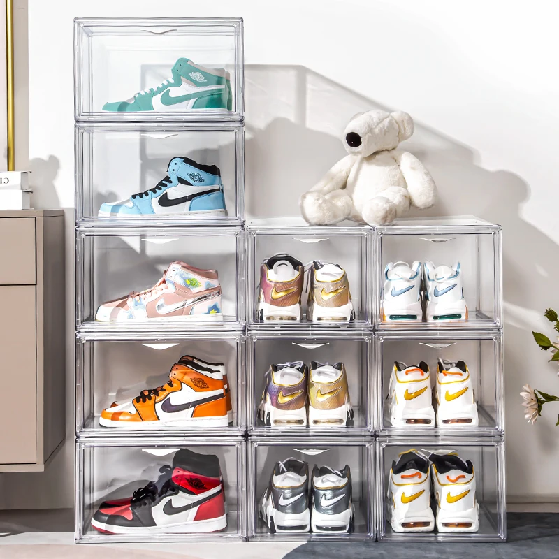 clear acrylic magnetic shoe box front open side open back open shoe box ...