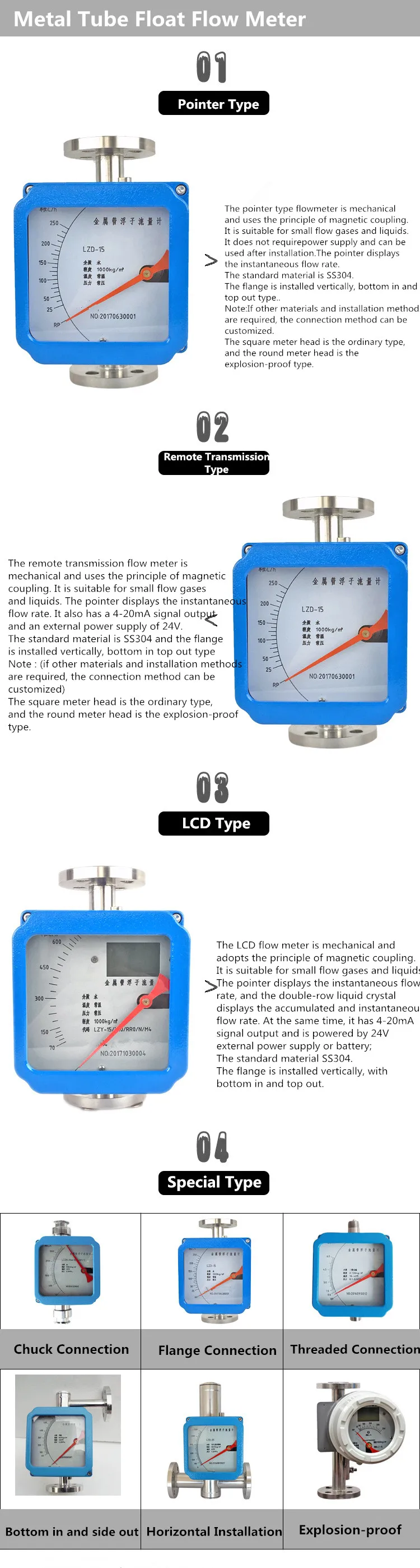 Pointer Metal Tube Float Air Flow Nitrogen Hydrogen Gas Rotameter Flow ...
